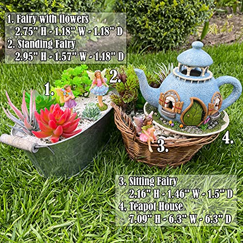 Mood Lab Fairy Garden Miniature Teapot House Kit - Figurines and Accessories Set of 4 pcs - 7.1 Inch Tall House