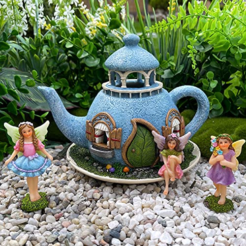 Mood Lab Fairy Garden Miniature Teapot House Kit - Figurines and Accessories Set of 4 pcs - 7.1 Inch Tall House