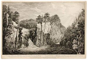 a view of the falls on the passaick, or second river, on the province of new jersey, the height of the fall between eighty and ninety feet, the river about eighty yards broad. vue de la cataracte du passaick, ou second riviere, dans la province du nouveau