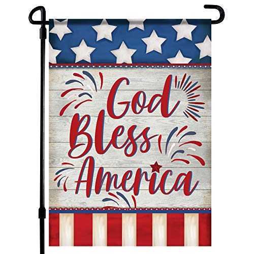 Home4Ever 4th of July Garden Flag- 12.5 X 18 inch Double-Sided Printing God Bless America Banner- Memorial Day Outdoor Decor for House Porch, Lawn, Patio, Yard - Suits Standard Stands