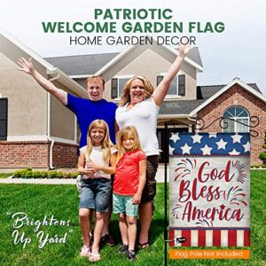 Home4Ever 4th of July Garden Flag- 12.5 X 18 inch Double-Sided Printing God Bless America Banner- Memorial Day Outdoor Decor for House Porch, Lawn, Patio, Yard - Suits Standard Stands