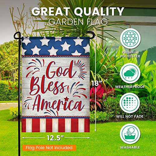 Home4Ever 4th of July Garden Flag- 12.5 X 18 inch Double-Sided Printing God Bless America Banner- Memorial Day Outdoor Decor for House Porch, Lawn, Patio, Yard - Suits Standard Stands