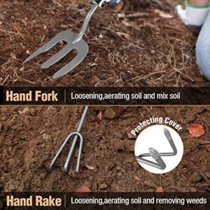 WORKPRO Garden Tool Set, 5 Piece Heavy Duty Steel Gardening Tools Kit with Wooden Handle, Includes Hand Trowel, Transplanter, Weeder, Hand Fork and Hand Rake, Gardening Gifts for Women Men