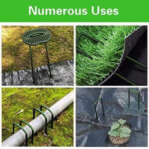 Bakulyor 50pcs Green Artificial Turf Stakes Staples + 50pcs Buffer Washer, 6 Inch 11 Gauge Landscape Staples, Galvanized Lawn Spikes, Heavy Duty Yard Ground Pin for Grass Weed Barrier Sod Fabric