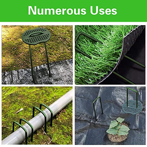 Bakulyor 50pcs Green Artificial Turf Stakes Staples + 50pcs Buffer Washer, 6 Inch 11 Gauge Landscape Staples, Galvanized Lawn Spikes, Heavy Duty Yard Ground Pin for Grass Weed Barrier Sod Fabric