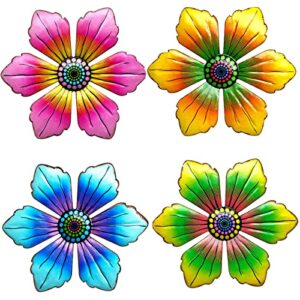 litially 4pcs metal flowers outdoor wall decor, 6 inch metal garden wall art decorative, metal flower outdoor wall sculptures hanging indoor outdoor home, garden