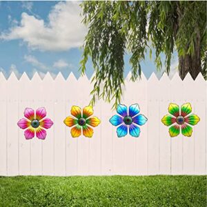 LITIALLY 4PCS Metal Flowers Outdoor Wall Decor, 6 Inch Metal Garden Wall Art Decorative, Metal Flower Outdoor Wall Sculptures Hanging Indoor Outdoor Home, Garden