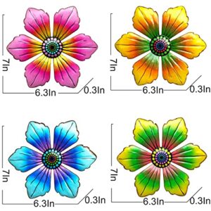 LITIALLY 4PCS Metal Flowers Outdoor Wall Decor, 6 Inch Metal Garden Wall Art Decorative, Metal Flower Outdoor Wall Sculptures Hanging Indoor Outdoor Home, Garden