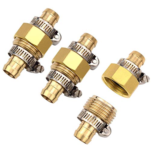 3Sets Brass 5/8" Garden Heavy Duty Hose Mender Repair End Replacement Male Female Connector with Stainless Clamp