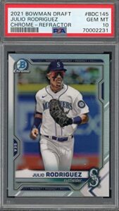 julio rodriguez 2021 bowman draft chrome refractor rookie card #bdc145 psa 10