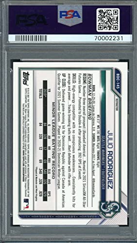 Julio Rodriguez 2021 Bowman Draft Chrome Refractor Rookie Card #BDC145 PSA 10