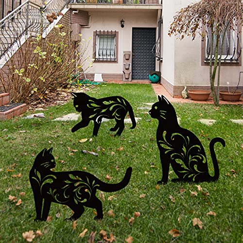 URATOT 3 Pack Metal Cat Garden Statues Black Cat Silhouette Cat Decorative Garden Stakes Garden Outdoor Statues Animal Stakes for Yard Decor and Lawn Ornaments