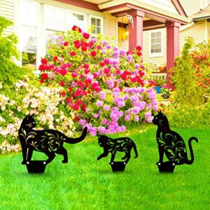 URATOT 3 Pack Metal Cat Garden Statues Black Cat Silhouette Cat Decorative Garden Stakes Garden Outdoor Statues Animal Stakes for Yard Decor and Lawn Ornaments