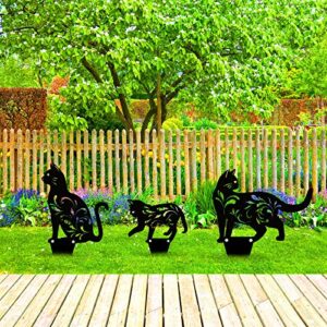 URATOT 3 Pack Metal Cat Garden Statues Black Cat Silhouette Cat Decorative Garden Stakes Garden Outdoor Statues Animal Stakes for Yard Decor and Lawn Ornaments