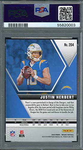 Justin Herbert 2020 Panini Mosaic Football Rookie Card RC #204 Graded PSA 10