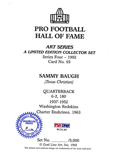 Sammy Baugh Signed Goal Line Art GLAC Autographed Washington Blue Stamp PSA/DNA