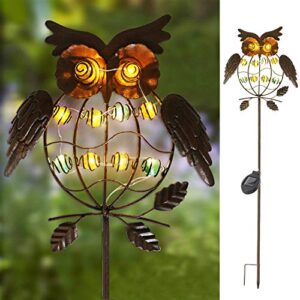 take me owl garden solar lights outdoor, solar powered stake lights great gifts – metal owl led decorative garden lights for walkway,pathway,yard,lawn (bronze)