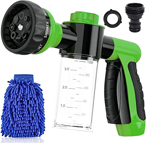 Searea Garden Hose Nozzle Adjustable Hose Spray Nozzle High Pressure 8 Watering Pattern with 3.5Oz Soap Sprayer Power Garden Water Hose Foam Nozzle Sprayer for Car Washing Pet Shower(Green)