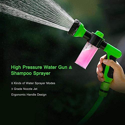 Searea Garden Hose Nozzle Adjustable Hose Spray Nozzle High Pressure 8 Watering Pattern with 3.5Oz Soap Sprayer Power Garden Water Hose Foam Nozzle Sprayer for Car Washing Pet Shower(Green)