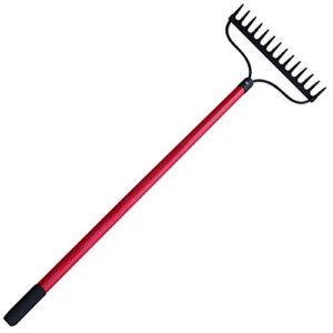 tabor tools j205a level head rake with strong long 54 inch fiberglass handle, 14-tine garden rake.