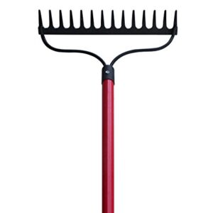 TABOR TOOLS J205A Level Head Rake with Strong Long 54 Inch Fiberglass Handle, 14-Tine Garden Rake.