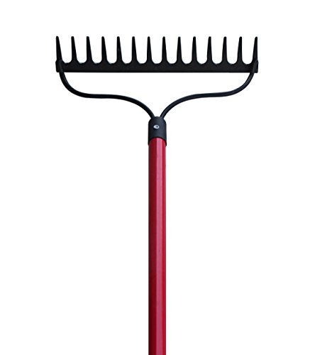 TABOR TOOLS J205A Level Head Rake with Strong Long 54 Inch Fiberglass Handle, 14-Tine Garden Rake.