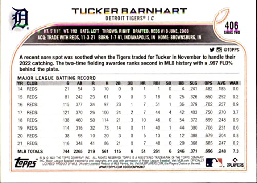 2022 Topps #406 Tucker Barnhart NM-MT Tigers