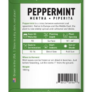 Peppermint Seeds for Planting is A Heirloom, Open-Pollinated, Non-GMO Herb Variety- Great for Indoor and Outdoor Gardening and Herbal Tea Gardens by Gardeners Basics