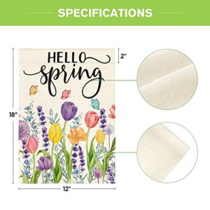 AVOIN colorlife Hello Spring Tulip Lavender Garden Flag 12 x 18 Inch Double Sided, Seasonal Flower Yard Outdoor Flag