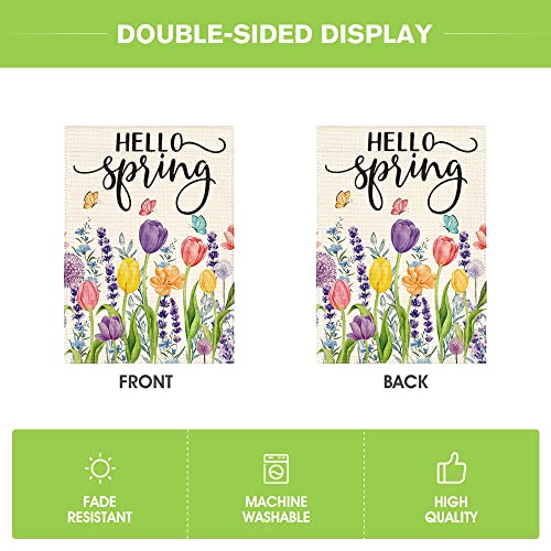 AVOIN colorlife Hello Spring Tulip Lavender Garden Flag 12 x 18 Inch Double Sided, Seasonal Flower Yard Outdoor Flag