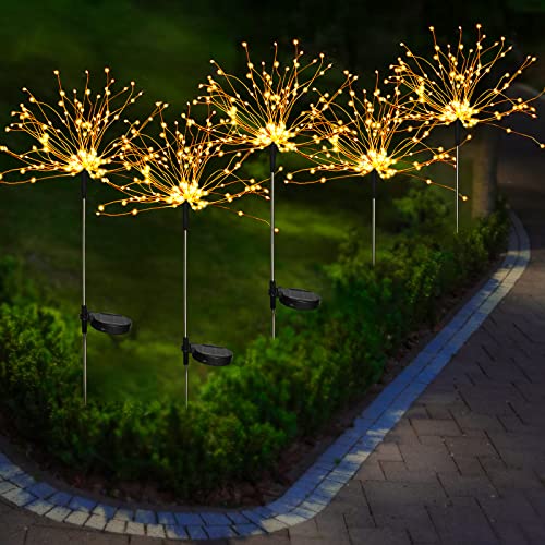 BLUEGUAN 5 Pack Solar Firework Light with 2 Modes, Flashing and Steady on, Suitable for Gardens, courtyards, Parties, etc.