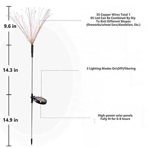 BLUEGUAN 5 Pack Solar Firework Light with 2 Modes, Flashing and Steady on, Suitable for Gardens, courtyards, Parties, etc.