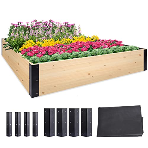 Quictent 4x4 Raised Garden Bed Kit – Elevated Ground Planter for Growing Fruit/Vegetables/Herbs – (48 x 48 x 11) inches – Natural Rot-Resistant Wood w/Corner Brackets Outdoors