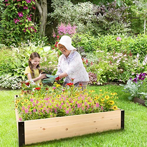 Quictent 4x4 Raised Garden Bed Kit – Elevated Ground Planter for Growing Fruit/Vegetables/Herbs – (48 x 48 x 11) inches – Natural Rot-Resistant Wood w/Corner Brackets Outdoors