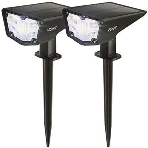 vont led outdoor solar lights, [2 pack] ipx7 waterproof landscape spotlights, garden lights, wireless solar powered outdoor lights/lighting for yard, walkway, driveway, porch, patio (cool white)