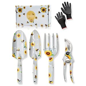 ebbniur garden tool set, 5pcs heavy duty floral garden tools, aluminum rust-proof gardening kit with garden shovel, trowel, pruner, gloves, ideal gardening gift for gardening lovers, family & friends.