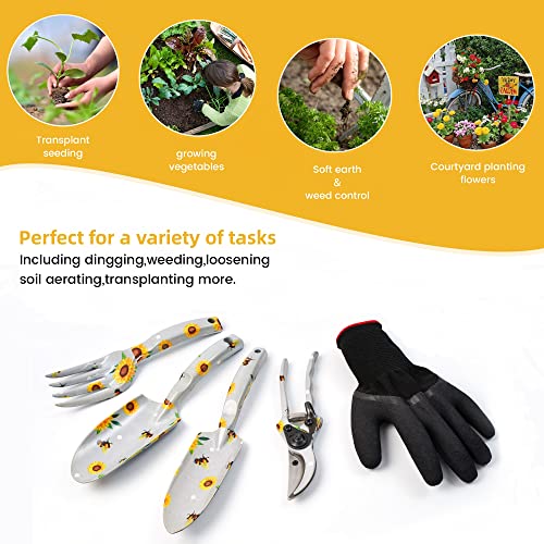 Ebbniur Garden Tool Set, 5Pcs Heavy Duty Floral Garden Tools, Aluminum Rust-Proof Gardening Kit with Garden Shovel, Trowel, Pruner, Gloves, Ideal Gardening Gift for Gardening Lovers, Family & Friends.