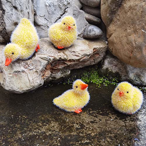 CORIETTA (4 Pack Adorable Simulated Plush Ducky & Hen Polyresin Statue Garden Sculptures Perfect Yard Art Gift Ornament Also can be Easter Decor for Home Garden, Courtyard, Lawn, Walkway