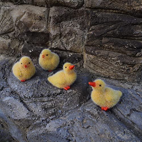 CORIETTA (4 Pack Adorable Simulated Plush Ducky & Hen Polyresin Statue Garden Sculptures Perfect Yard Art Gift Ornament Also can be Easter Decor for Home Garden, Courtyard, Lawn, Walkway