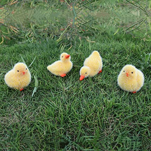 CORIETTA (4 Pack Adorable Simulated Plush Ducky & Hen Polyresin Statue Garden Sculptures Perfect Yard Art Gift Ornament Also can be Easter Decor for Home Garden, Courtyard, Lawn, Walkway