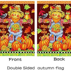 Fall House Flags Double Sided Autumn Flag Scarecrow Harvest Pumpkin Yard Decorations Happy Fall Garden Flags 28 x 40 Inch Large Fall Yard Flags with 2 Grommets