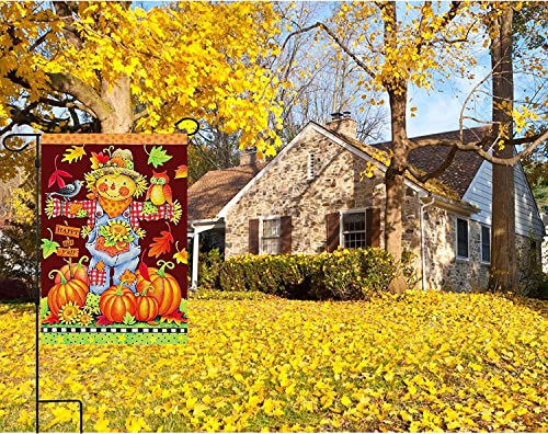 Fall House Flags Double Sided Autumn Flag Scarecrow Harvest Pumpkin Yard Decorations Happy Fall Garden Flags 28 x 40 Inch Large Fall Yard Flags with 2 Grommets