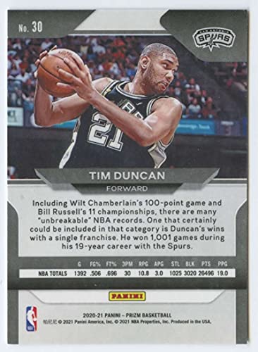 2020-21 Panini Prizm #30 Tim Duncan San Antonio Spurs NBA Basketball Trading Card