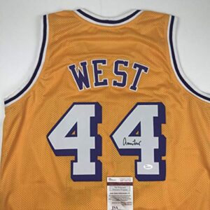 autographed/signed jerry west los angeles la yellow basketball jersey jsa coa