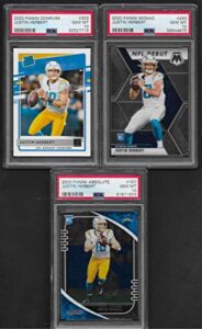 psa 10 justin herbert 3 card rookie lot donruss, panini mosaic & absolute graded psa gem mint 10 nfl superstar quarterback!