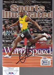 usain bolt signed 2012 sports illustrated 8/13 no label autographed psa/dna