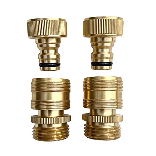 Quick Connector Garden Hose Fittings (2 Pack) - Leak Free - 3/4" Snap-On Water Hose Adapter for Quick Release - Solid Brass - Quick Connection Garden Hose Connectors