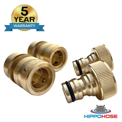 Quick Connector Garden Hose Fittings (2 Pack) - Leak Free - 3/4" Snap-On Water Hose Adapter for Quick Release - Solid Brass - Quick Connection Garden Hose Connectors