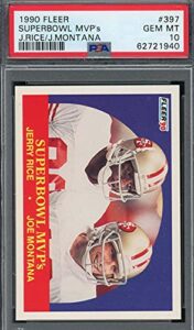 joe montana/jerry rice 1990 fleer superbowl mvps football card #397 psa 10