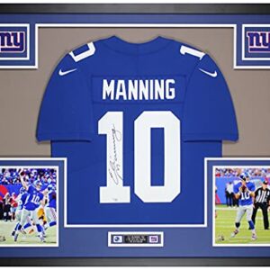 Eli Manning Autographed Blue New York Jersey - Beautifully Matted and Framed - Hand Signed By Manning and Certified Authentic by Fanatics - Includes Certificate of Authenticity